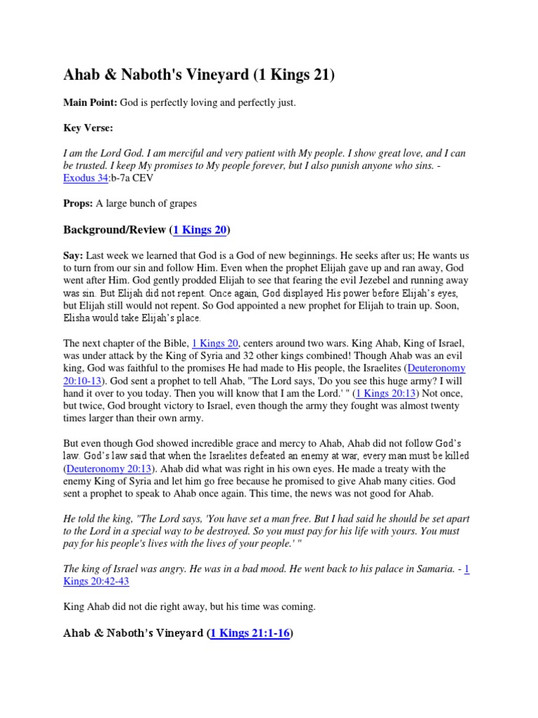 Lessons From The Story of Naboth and King Ahab | PDF | Elijah ...