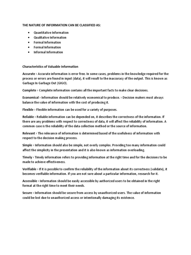 Characteristics of Valuable Information | PDF | Reliability Engineering ...