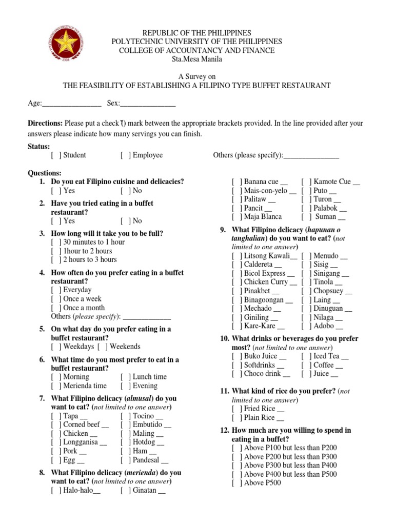Questionnaire JuanForAllBuffetRestaurant | PDF | Philippine Cuisine ...