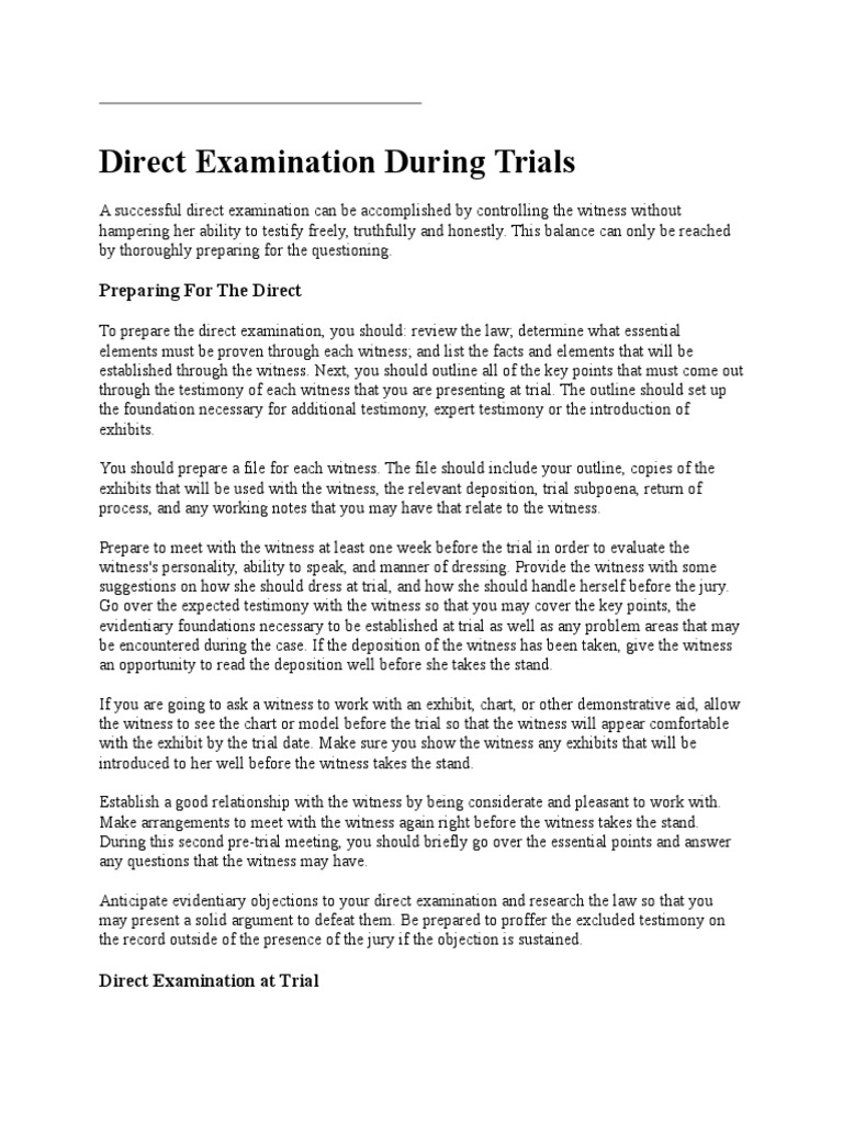 Direct Examination During Trials | PDF | Witness | Deposition (Law)