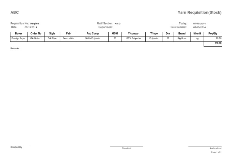 Yarn Requisition Order Details | PDF