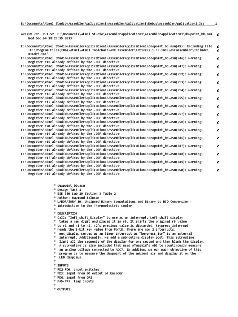 ATmega16 Assembly Code for Measuring Dewpoint Temperature Using Analog Sensors and Seven-Segment ...