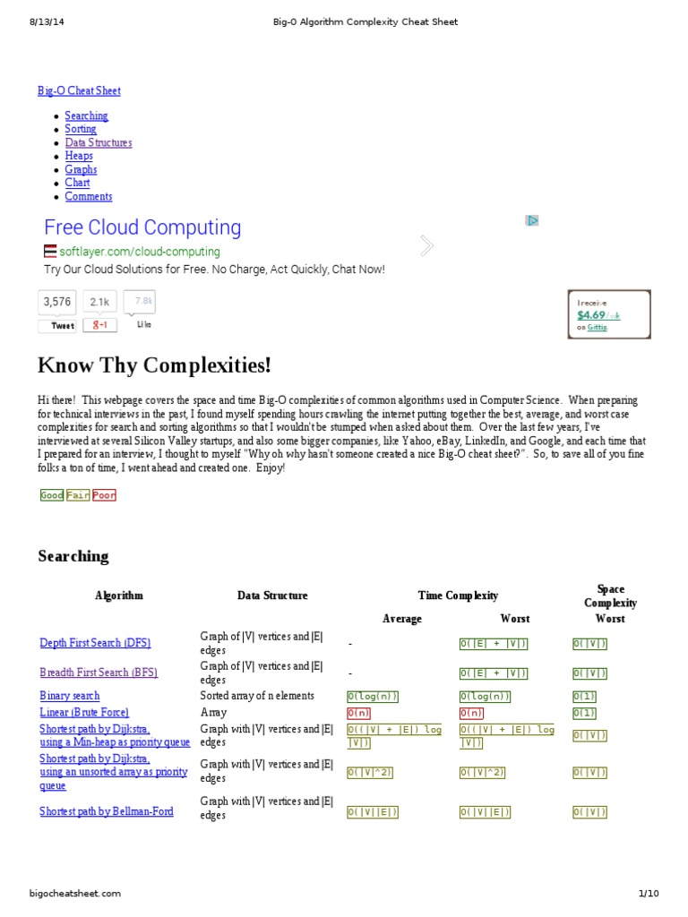 Big-O Algorithm Complexity Cheat Sheet | PDF | Time Complexity | Array ...
