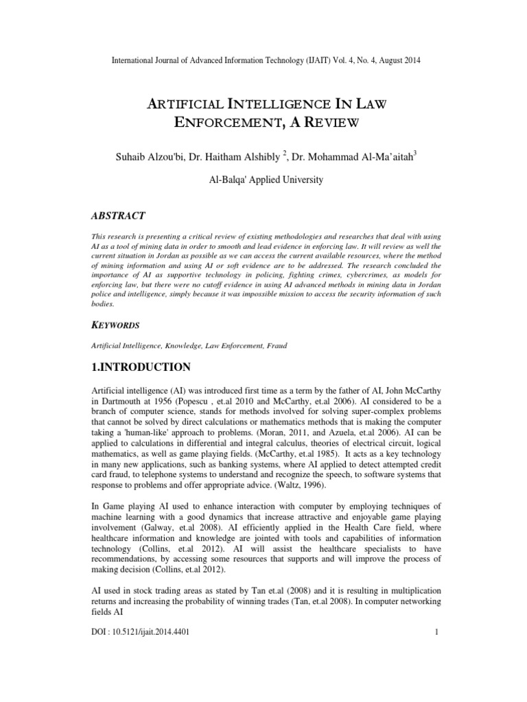 Ai Applications In Law Enforcement Review Pdf Data Mining