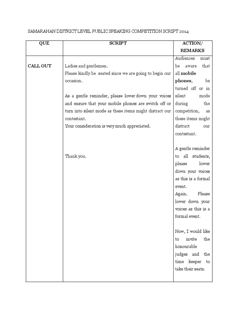 Public Speaking Competition Script
