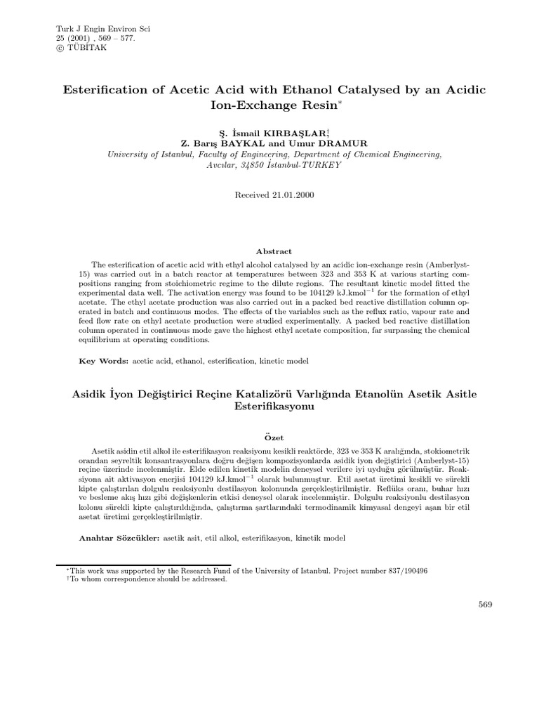 Esterification of Acetic Acid | PDF | Distillation | Catalysis
