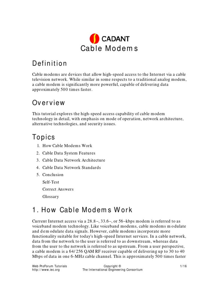 Cable Modems PDF | Download Free PDF | Computer Network | Cable Television