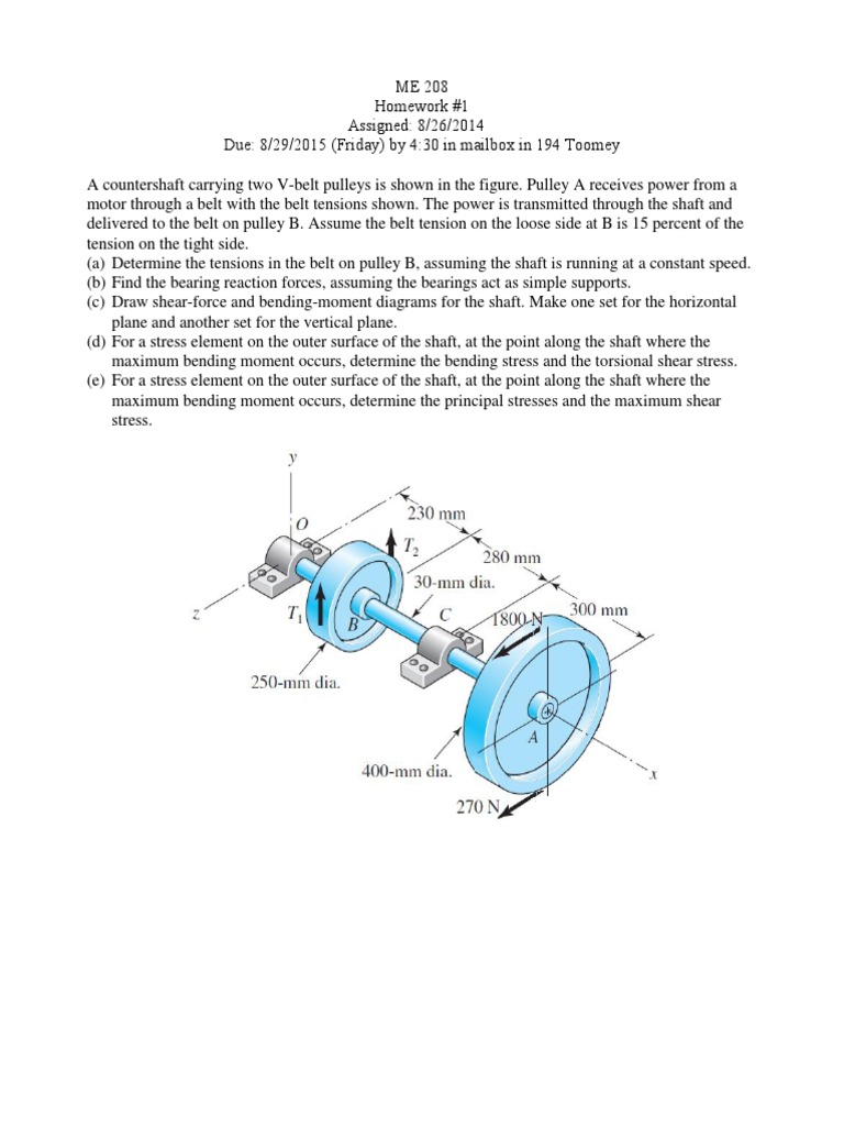 Problem Set For Machine Design One. Stress and Maximum Shear Analysis ...