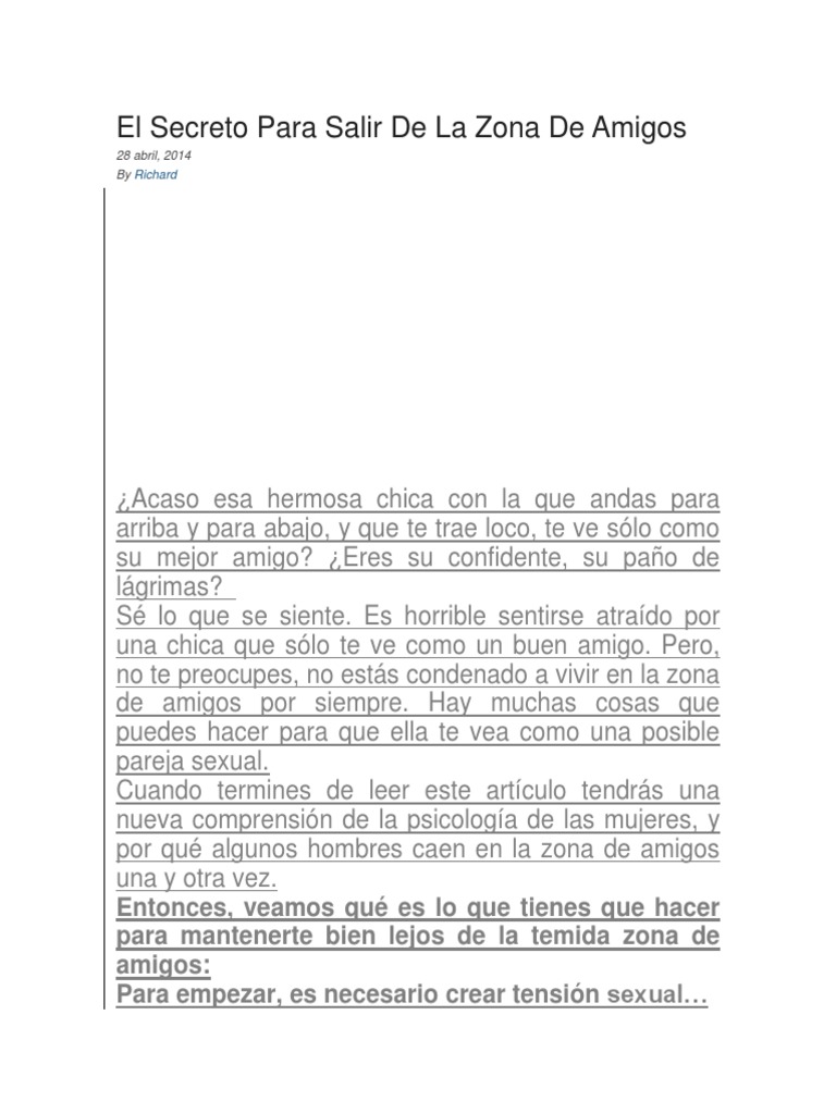 El Secreto para Salir de La Zona de Amigos | PDF | Seducción ...