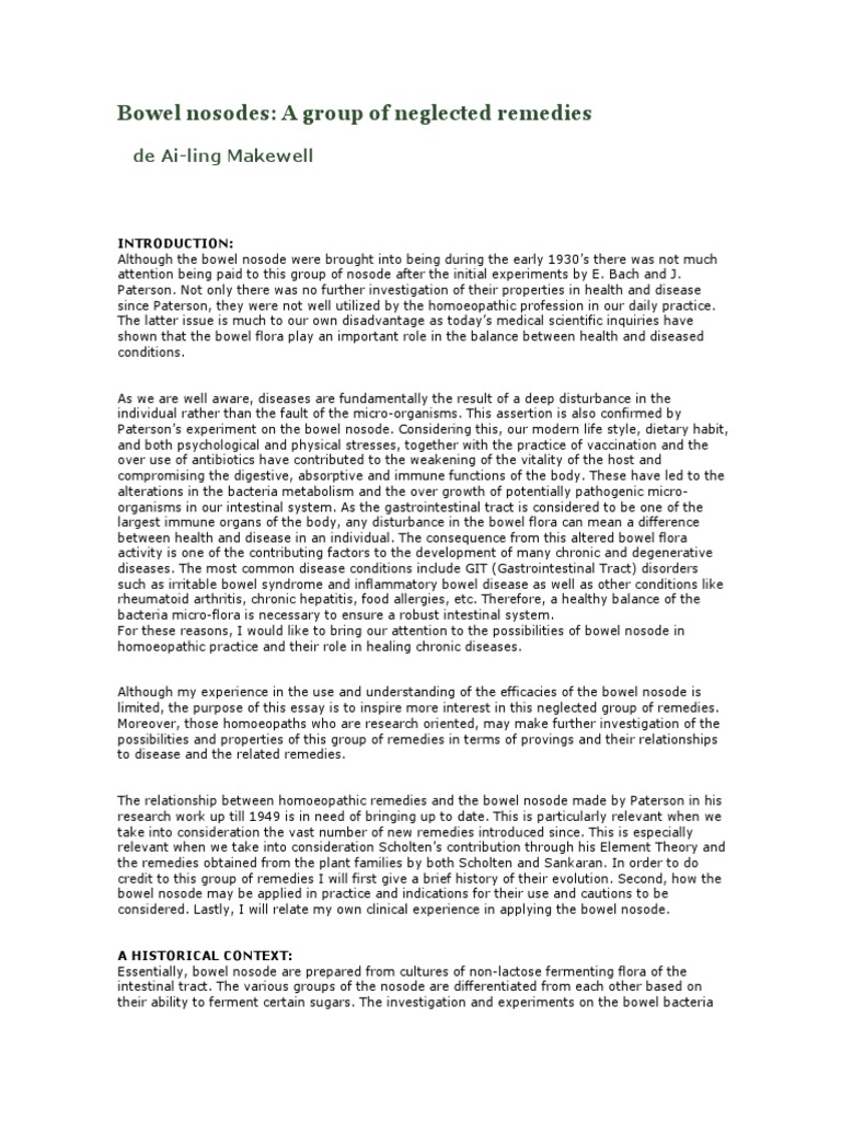 Bowel Nosodes Article | PDF | Gastrointestinal Tract | Homeopathy