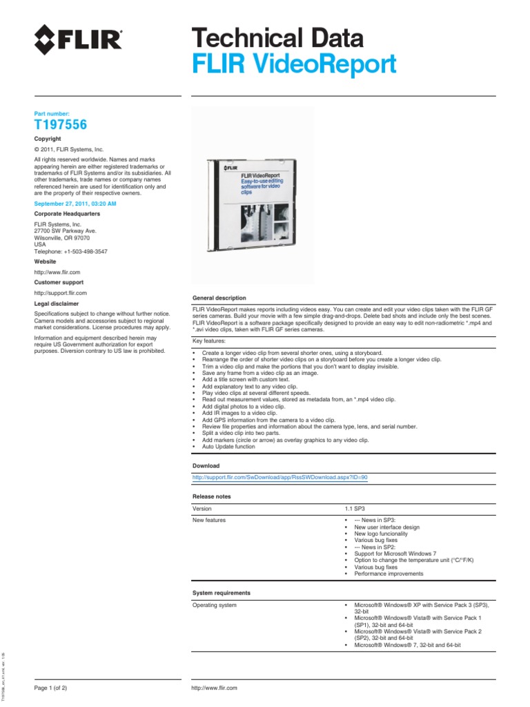 Flir Videoreport: Technical Data | PDF | Windows Xp | 64 Bit Computing