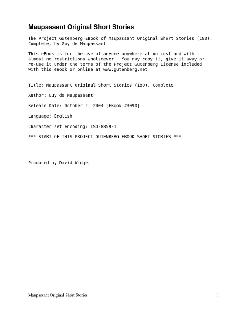 Maupassant Original Short Stories 1 | PDF | Guy De Maupassant