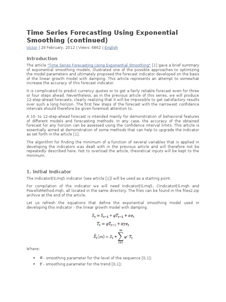 Time Series Forecasting Using Exponential Smoothing Continued Pdf Forecasting 