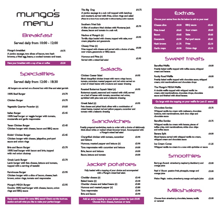 2013 Mungo's Menu | PDF | Hamburgers | Salad