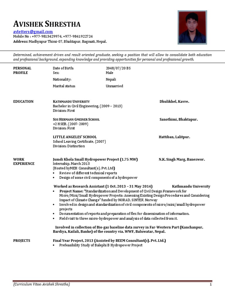 CV Samples | PDF | Nepal | Energy And Resource