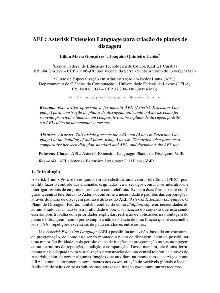 AEL Asterisk Extension Language | PDF | Voz sobre IP (VoIP) | Modo assíncrono de transferência