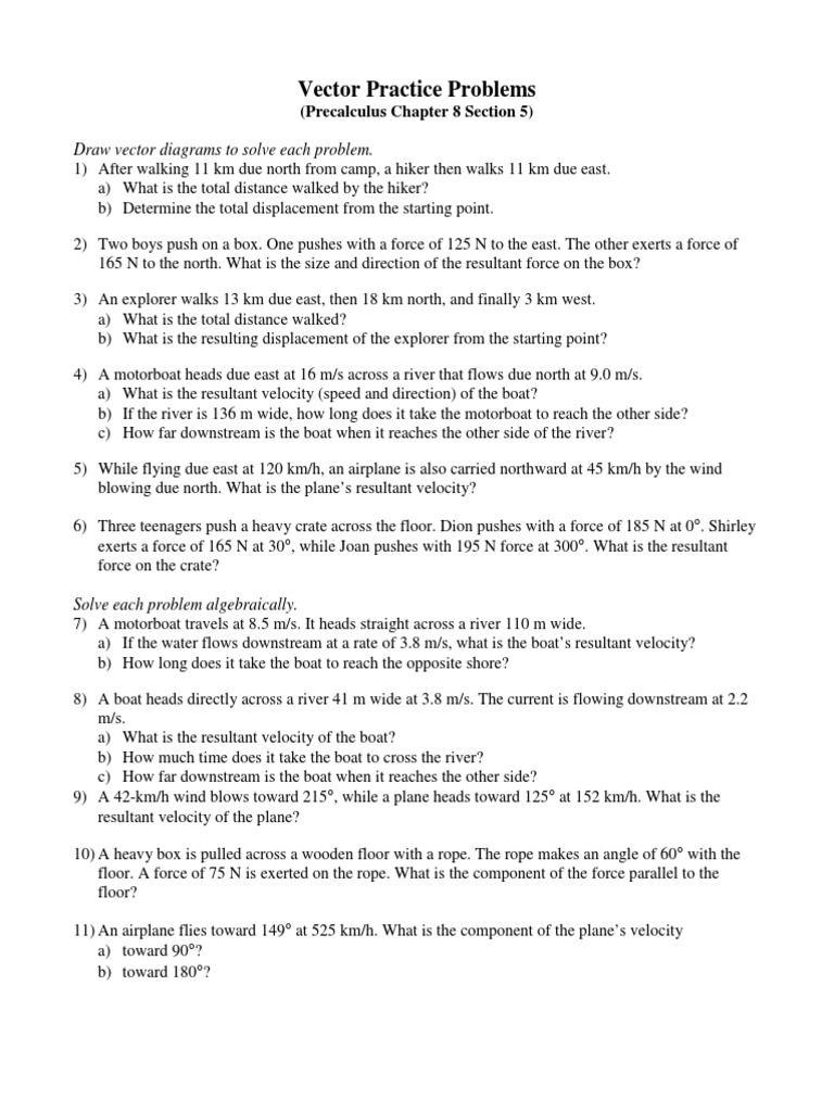 Vector Practice Problems for Precalculus Chapter 8 Section 5 | PDF ...
