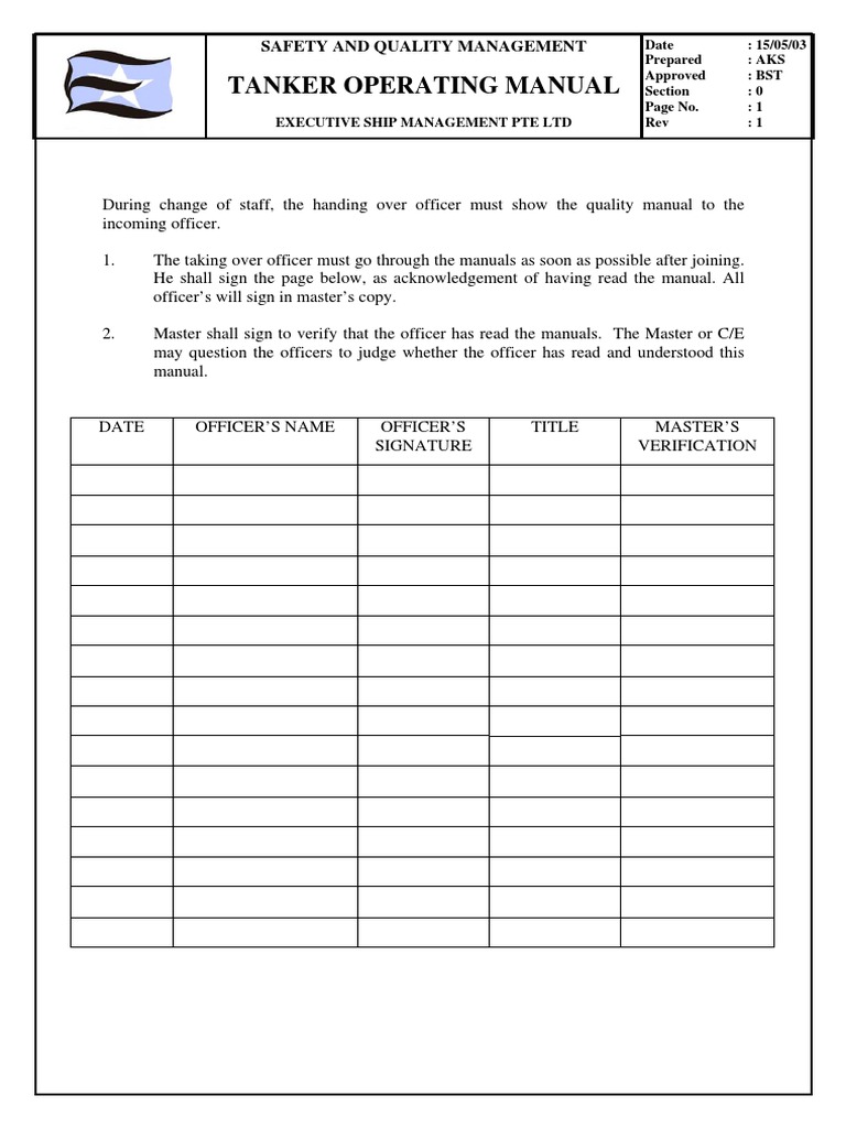 Tanker Operating Manual-15.02.2004 | Oil Tanker | Benzene