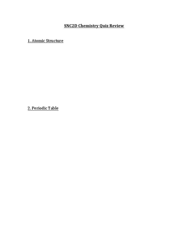 snc2d Chemistry Quiz Review - Teacher | PDF | Valence (Chemistry) | Ion