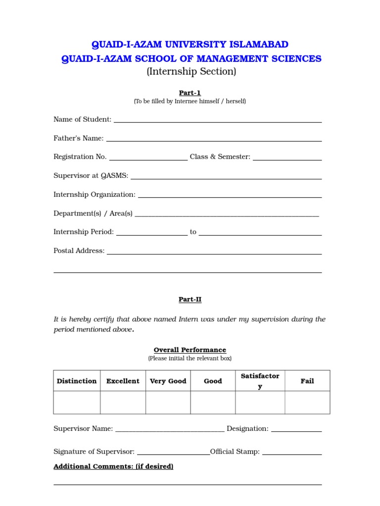 Summer Internship Evaluation Form | PDF