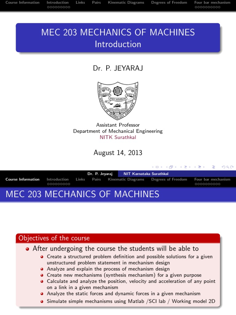 MEC 203 Mechanics of Machines Overview | PDF | Kinematics | Applied And ...