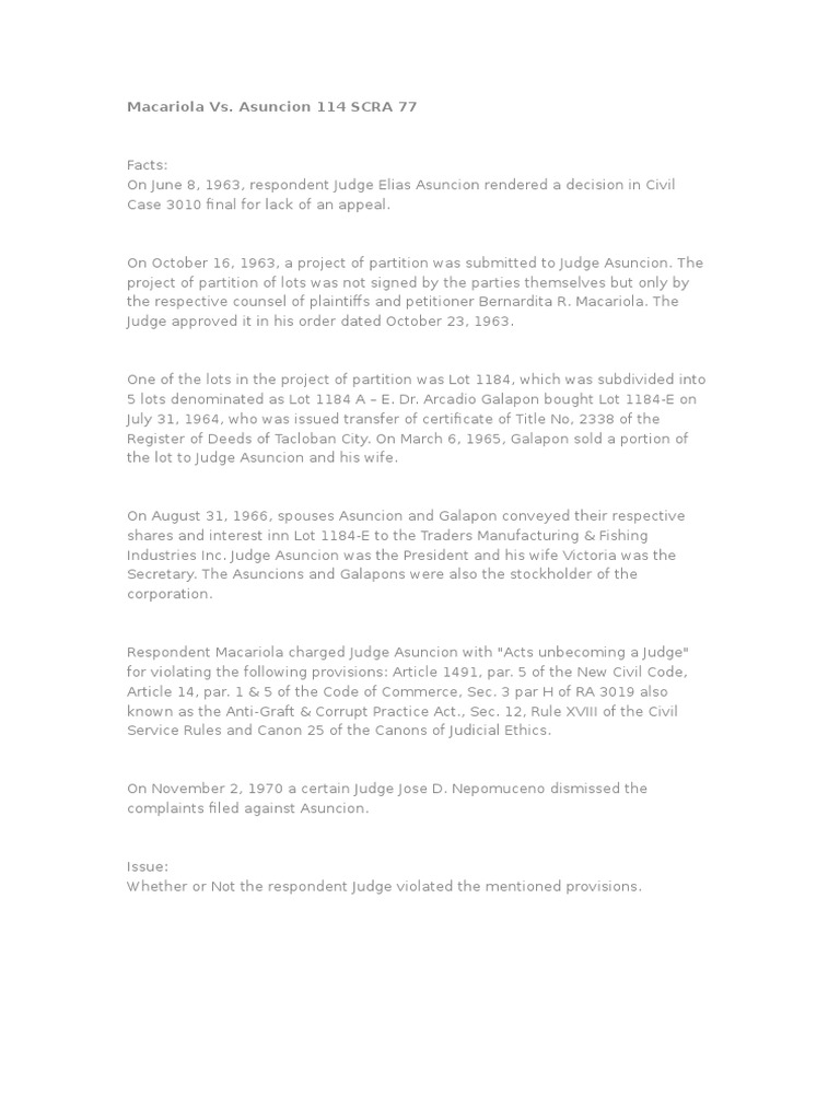 Macariola vs. Asuncion 114 SCRA 77 | PDF | Lawsuit | Virtue