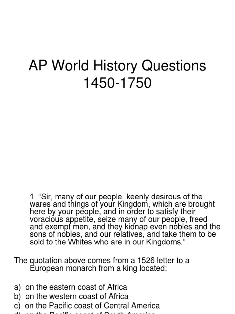 AP World History Quiz: 1450-1750 | PDF | Spain | Europe Travel
