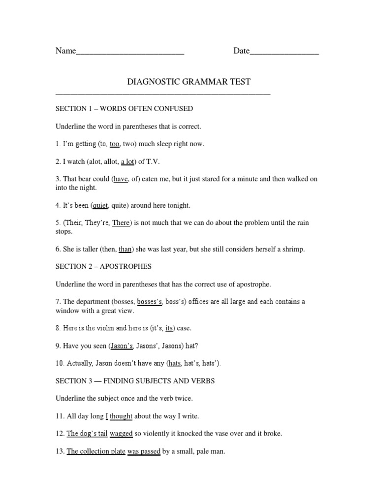 Answers Diagnostic Grammar Test | Letter Case | Linguistics