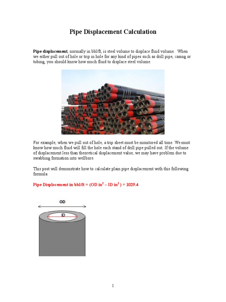 Pipe Displacement Calculation | PDF | Casing (Borehole) | Pipe (Fluid ...