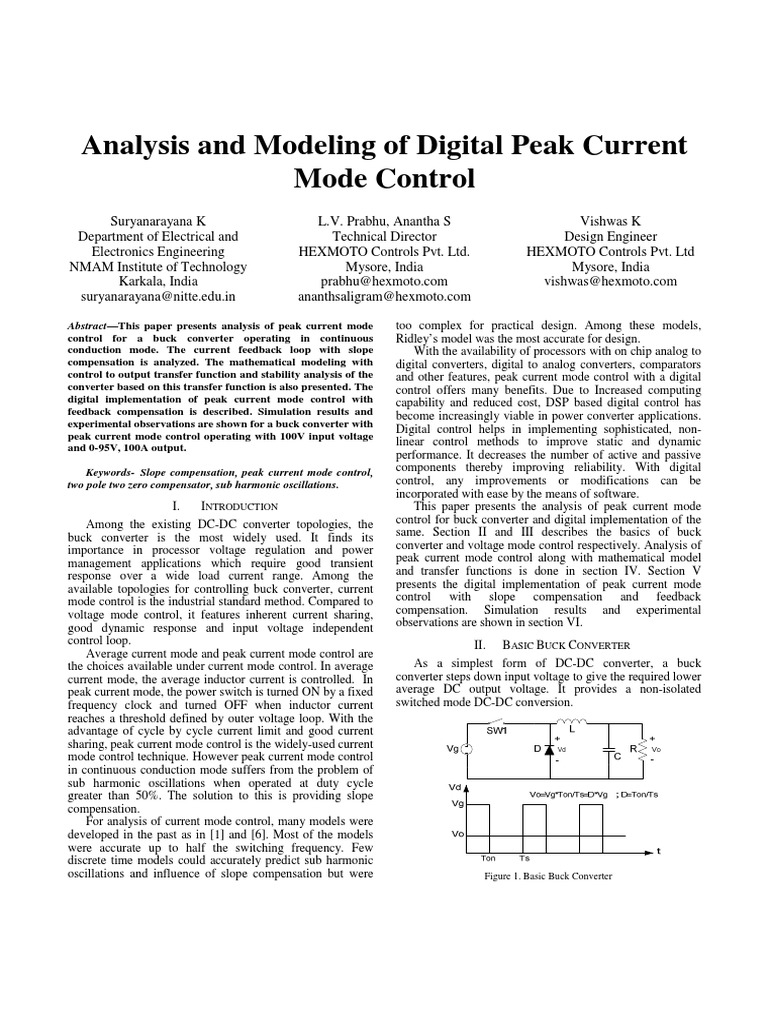 Analysis and Modeling of Digital Peak Current Mode Control | PDF ...