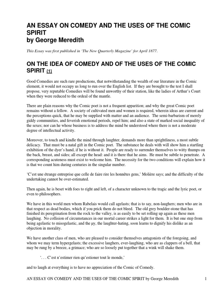 An Essay On Comedy and The Uses of The Comic Spirit by Meredith, George ...