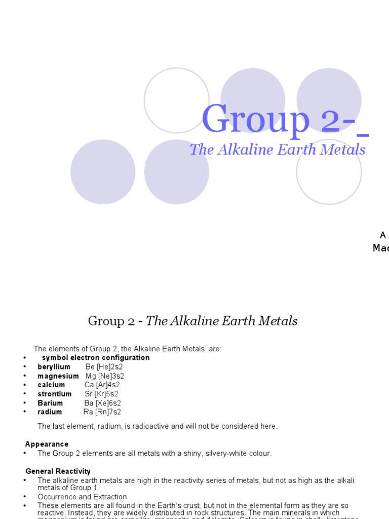 Alkaline Earth Metals Overview | PDF | Solubility | Ion
