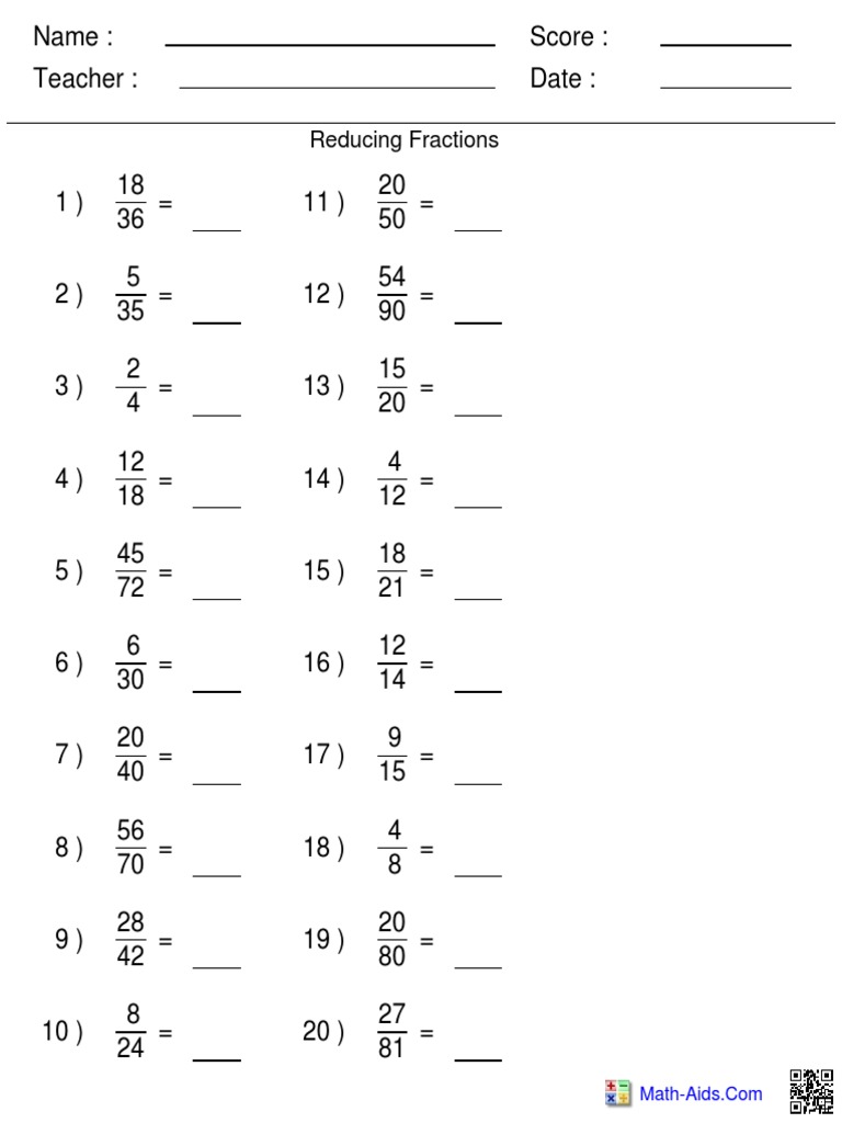 Reducing Fractions PDF
