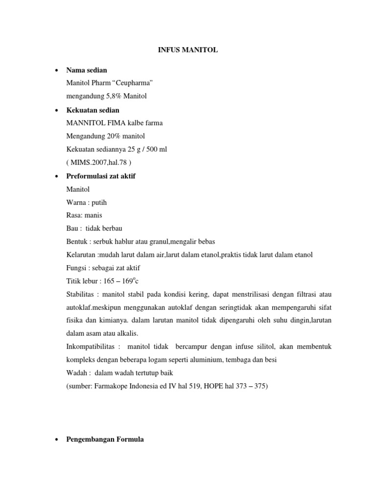 Formulasi dan Stabilitas Infus Manitol | PDF | Memasak, Makanan, & Anggur