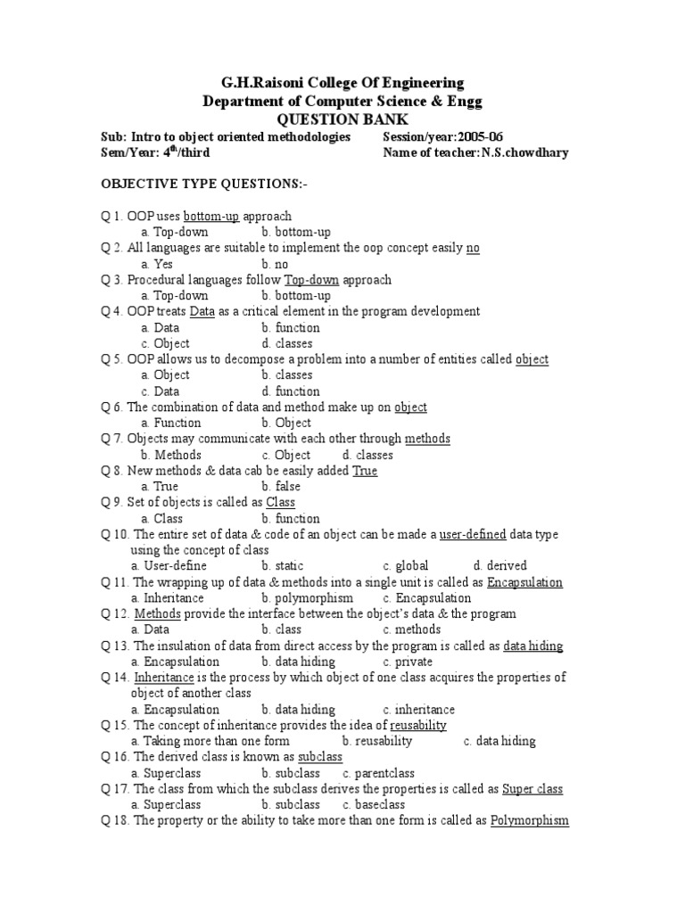 Intro Object Oriented Modelling Design | PDF | Inheritance (Object ...