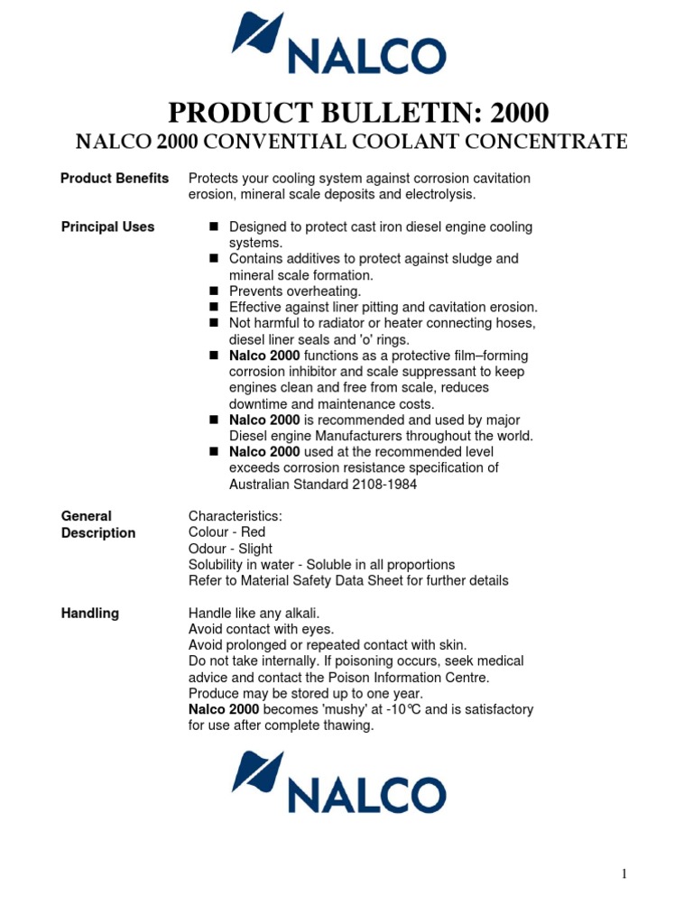 nalco-2000-product-bulletin.pdf | Corrosion | Radiator