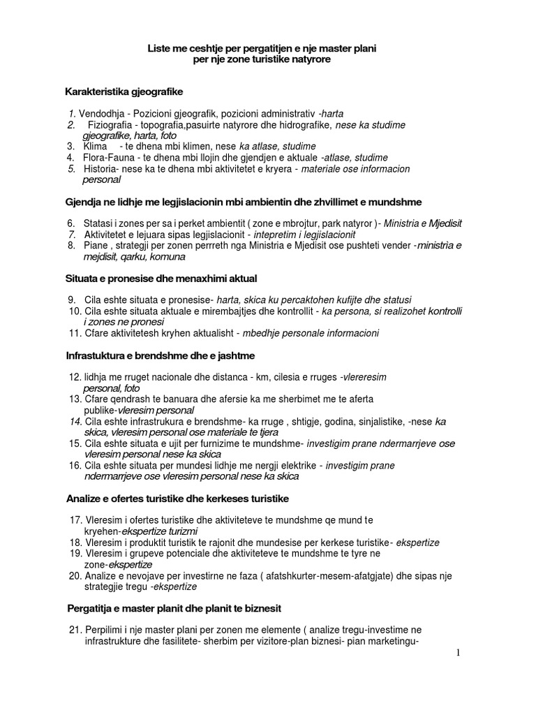 Liste Per Master Plani Zone Turistike | PDF