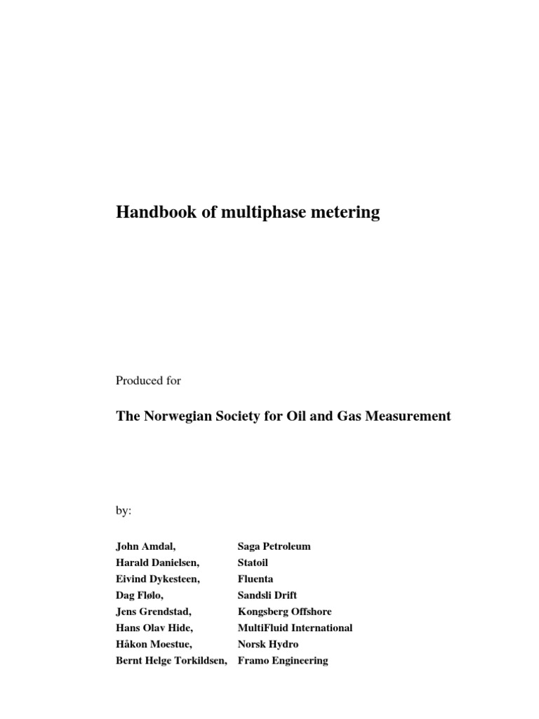 Handbook Of Multi Phase Metering Pdf Flow Measurement Fluid Dynamics
