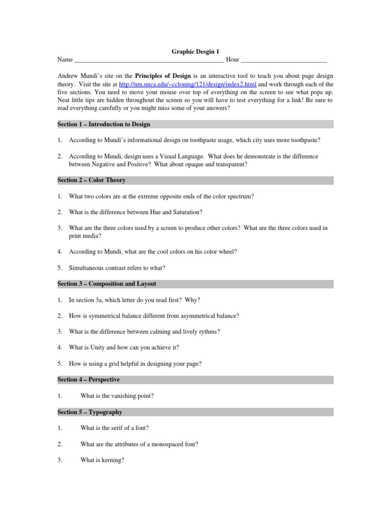 Principles Design Andrew Mundi Worksheet | PDF | Art