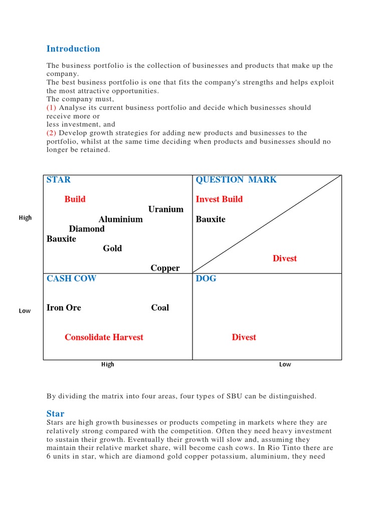 Rio Tinto BCG Matrix | PDF | Economies | Business