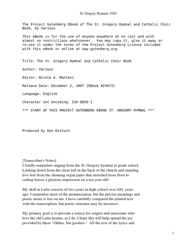 The St. Gregory Hymnal and Catholic Choir Book by Various | PDF ...