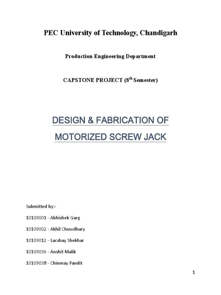 Motorized Screw Jack Design Report | PDF | Buckling | Tools