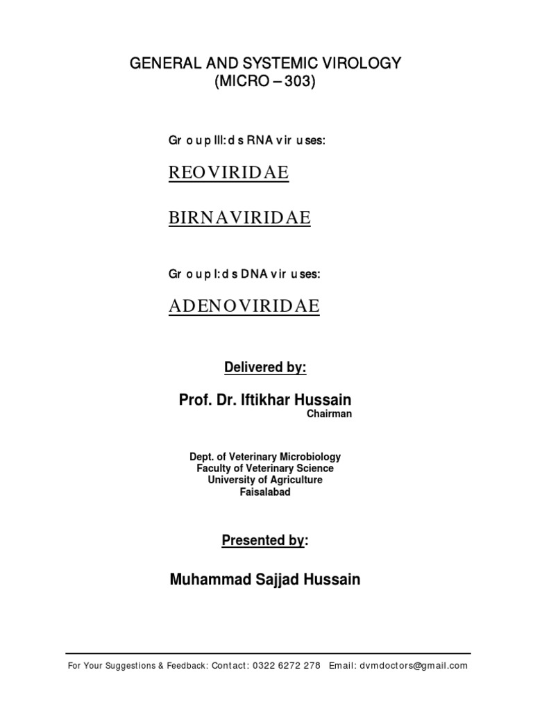Reoviridae Birnaviridae: General and Systemic Virology (MICRO - 303 ...