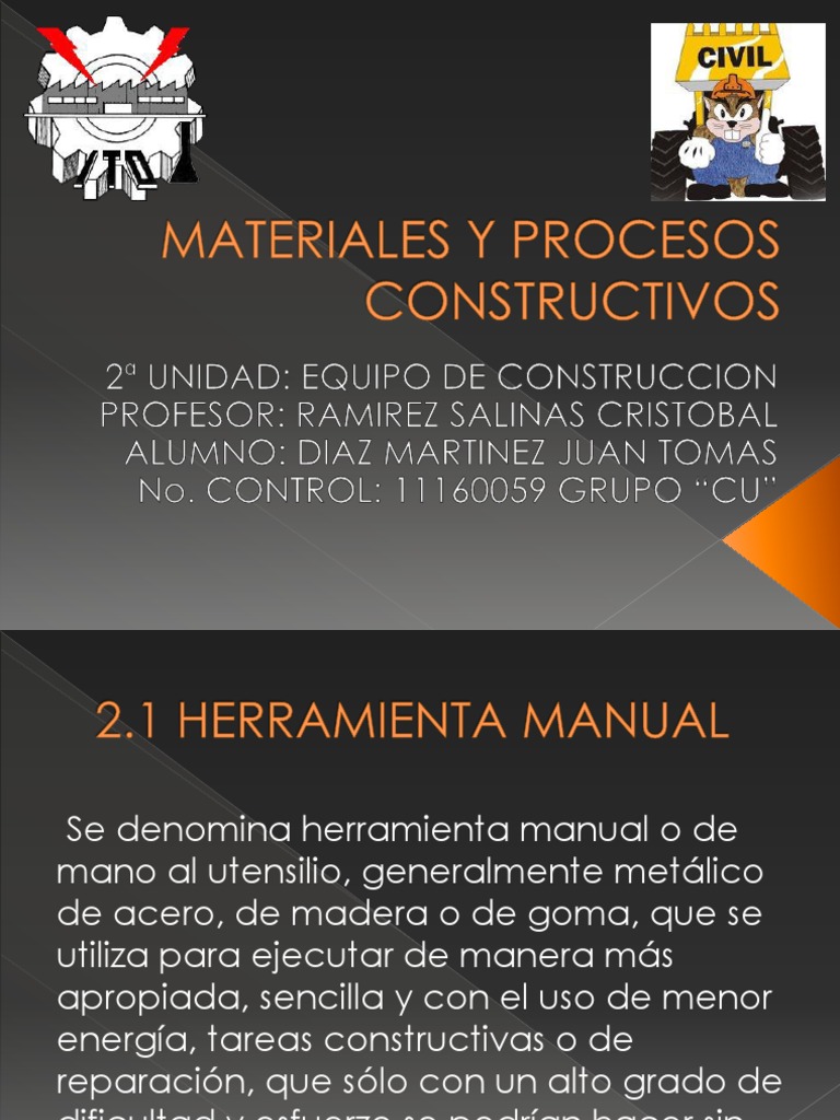 Materiales y Procesos Constructivos | Descargar gratis PDF | Herramientas | Tractor