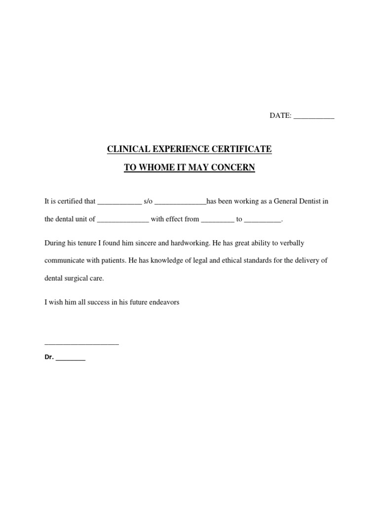 Dental Experience Certificate Template | PDF