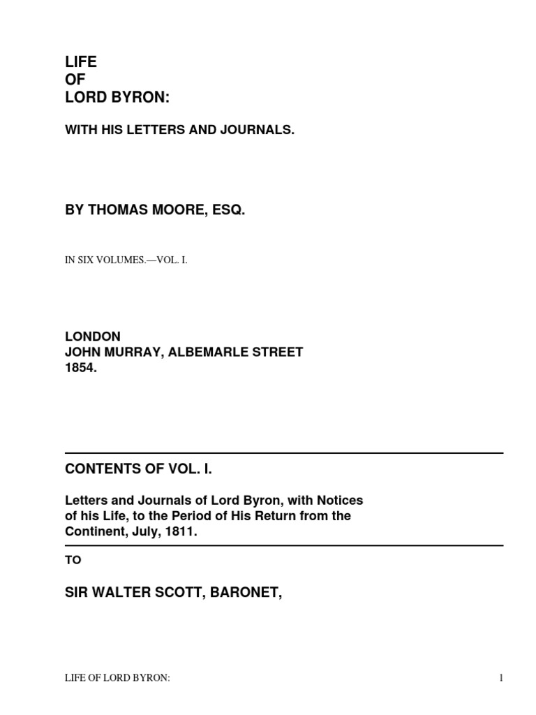 Life OF Lord Byron:: by Thomas Moore, Esq | PDF | Lord Byron | Anger