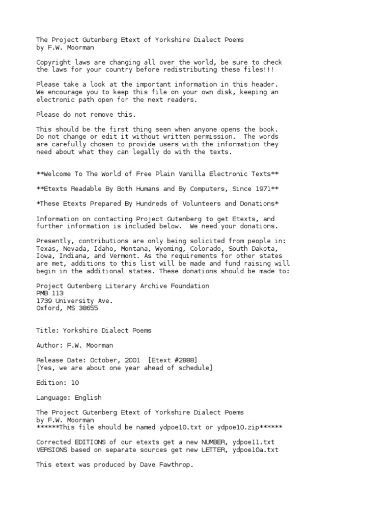 Yorkshire Dialect Poems (1673-1915) and Traditional Poems by Moorman ...