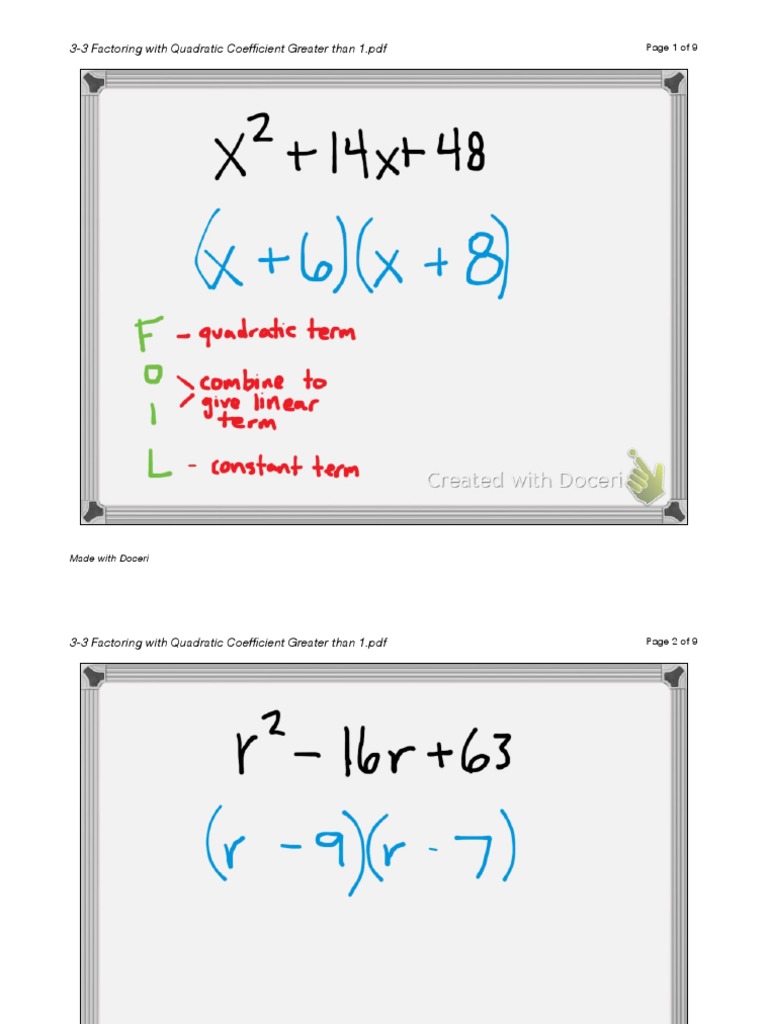 3-3 Factoring With Quadratic Coefficient Greater Than 1 | PDF