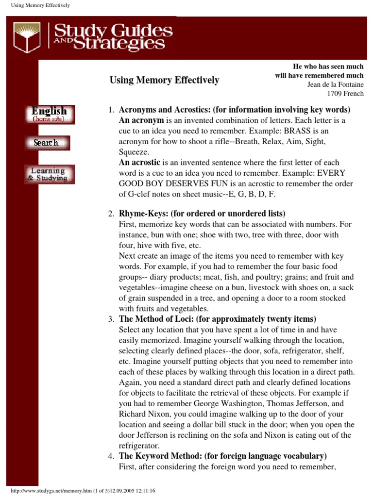 Using Memory Effectively | PDF | Recall (Memory) | Memory