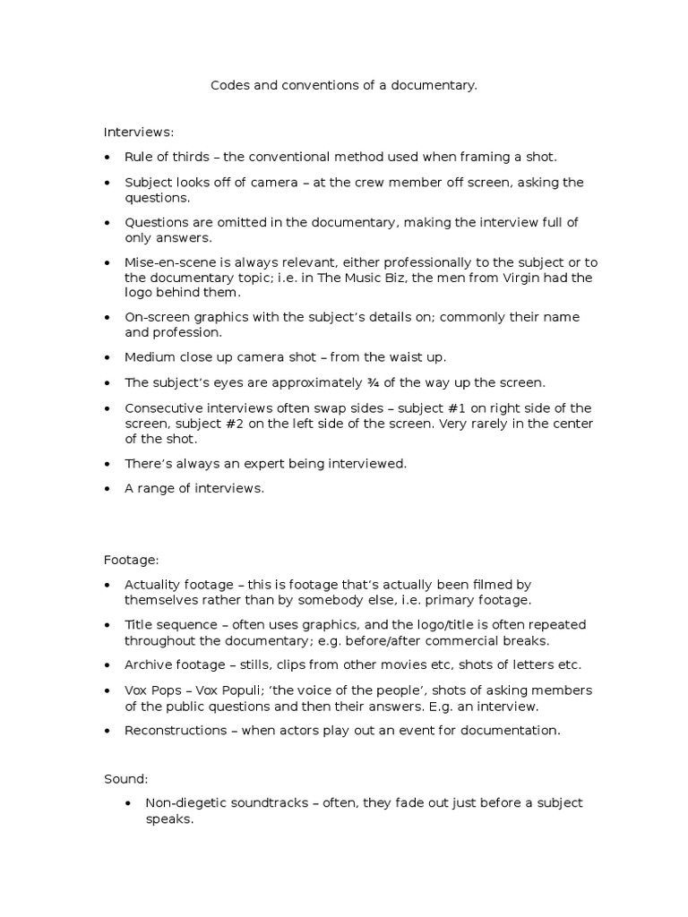 Codes and Conventions of A Documentary | PDF